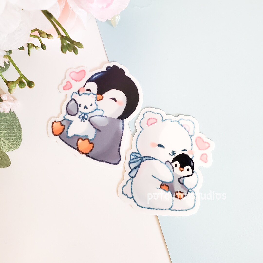 Penguin and Polar Bear Hug Sticker Set | Cute Kawaii Vinyl Sticker ...