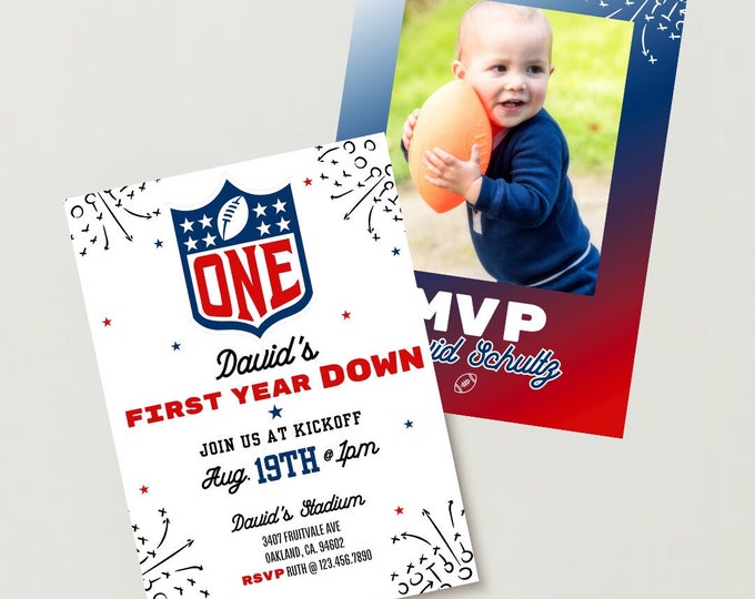 First Year Down Birthday Invitation - Football First Birthday | NFL ...