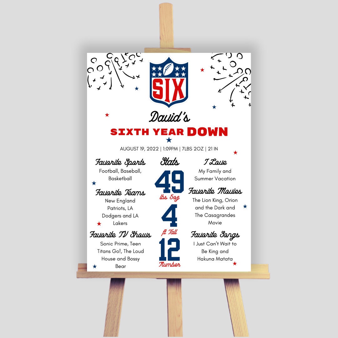 Football Sixth Birthday Milestone Board - NFL Birthday Boy Milestone ...