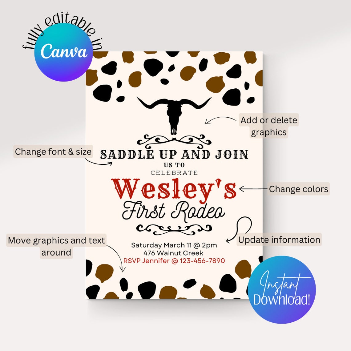 First Rodeo Birthday Invitation Template - Wild West Birthday Instant ...