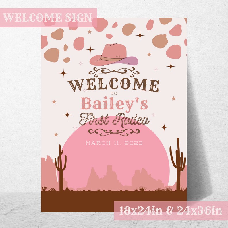 First Rodeo Birthday Welcome Sign Template - Cowgirl Party | Instant ...