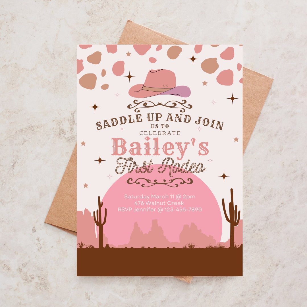 First Rodeo Birthday Invitation Template - Cowgirl Party | Instant ...