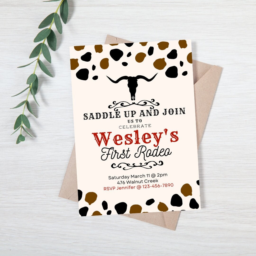 First Rodeo Birthday Invitation Template - Wild West Birthday Instant ...