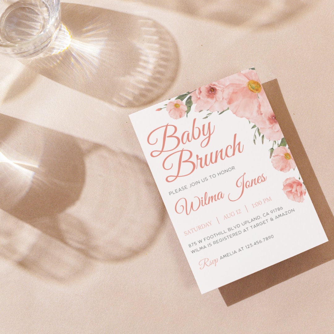 Pink Floral Baby Brunch Invitation Bundle | Girl Baby Shower Invitation ...