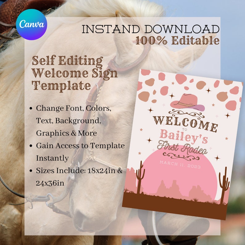 First Rodeo Birthday Welcome Sign Template - Cowgirl Party | Instant ...