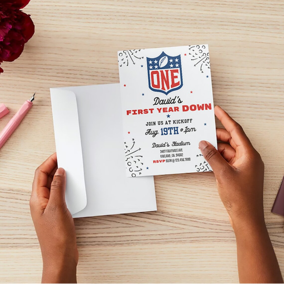 First Year Down Birthday Invitation - Football First Birthday | NFL ...