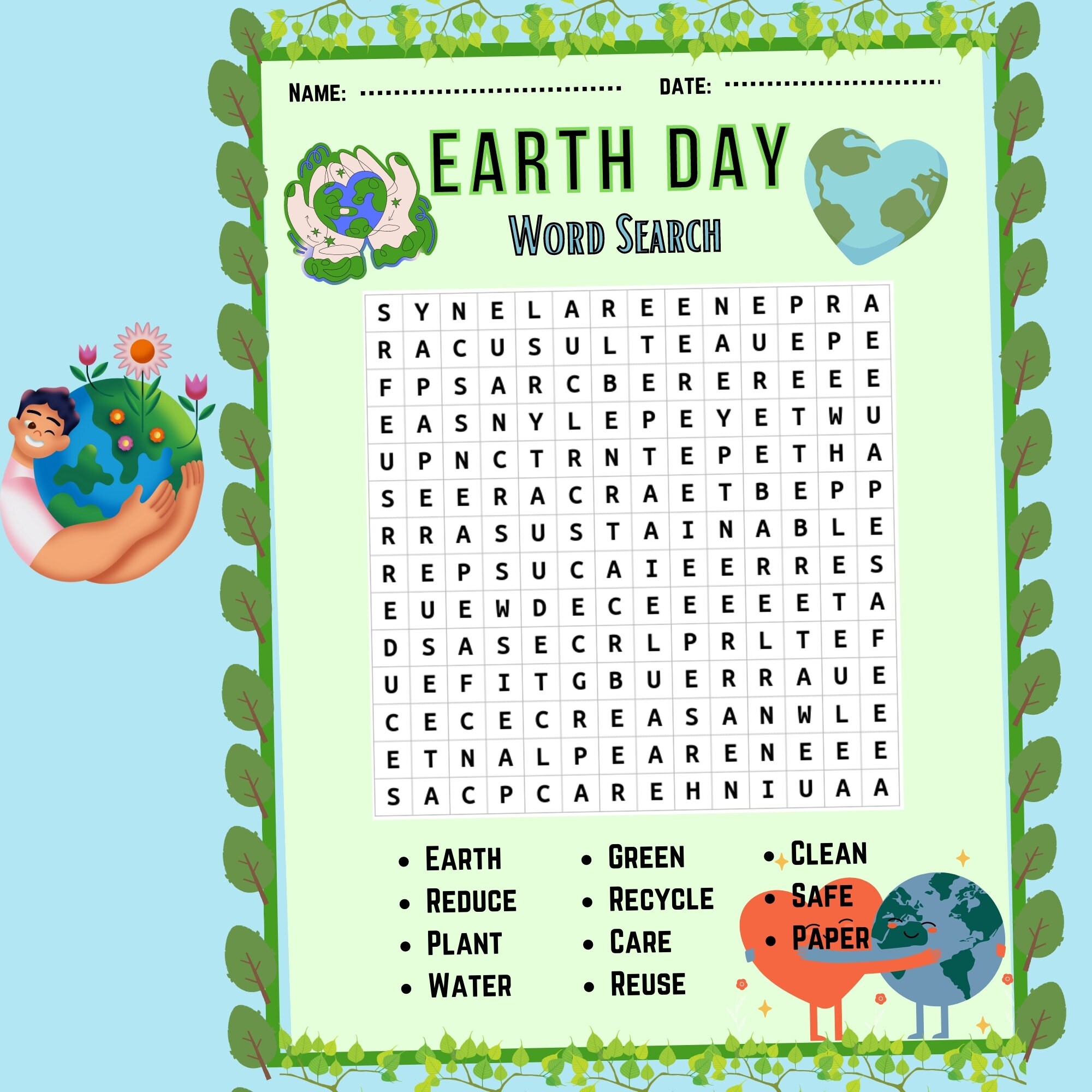 Earth Day Word Search Earth Day Word Search Printable Earth - Etsy
