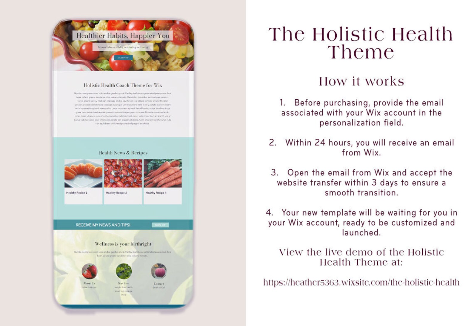 Wellness Coach Website, Wix Template Design for Health Coaches, Foodies ...