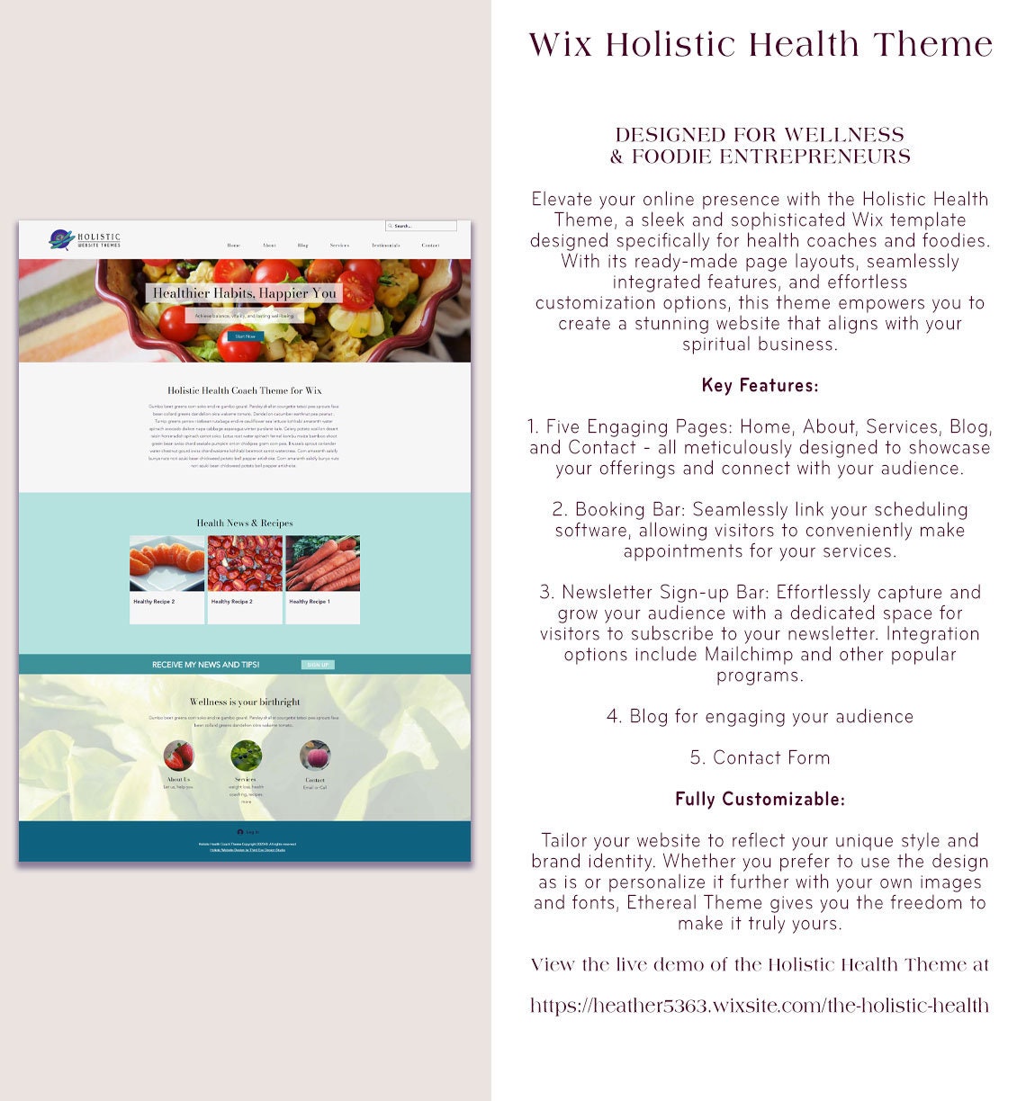 Wellness Coach Website, Wix Template Design for Health Coaches, Foodies ...