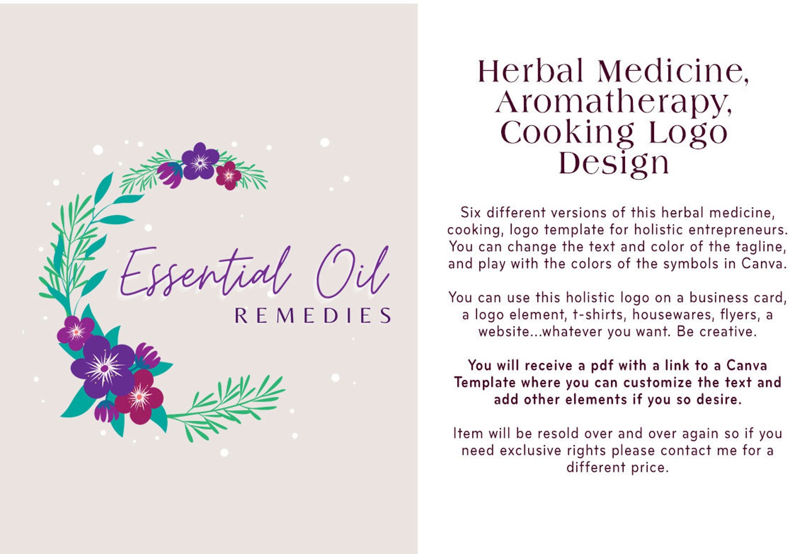 Herbal Aromatherapy Logo Design: DIY Canva Template (PDF) - Etsy