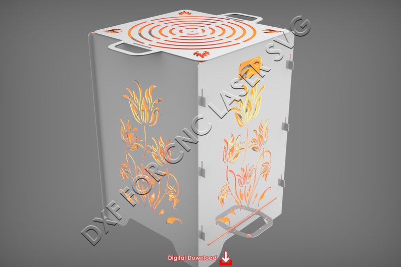 Rose Pattern Square Firebox Dxf / Detachable and Easy to Carry ...