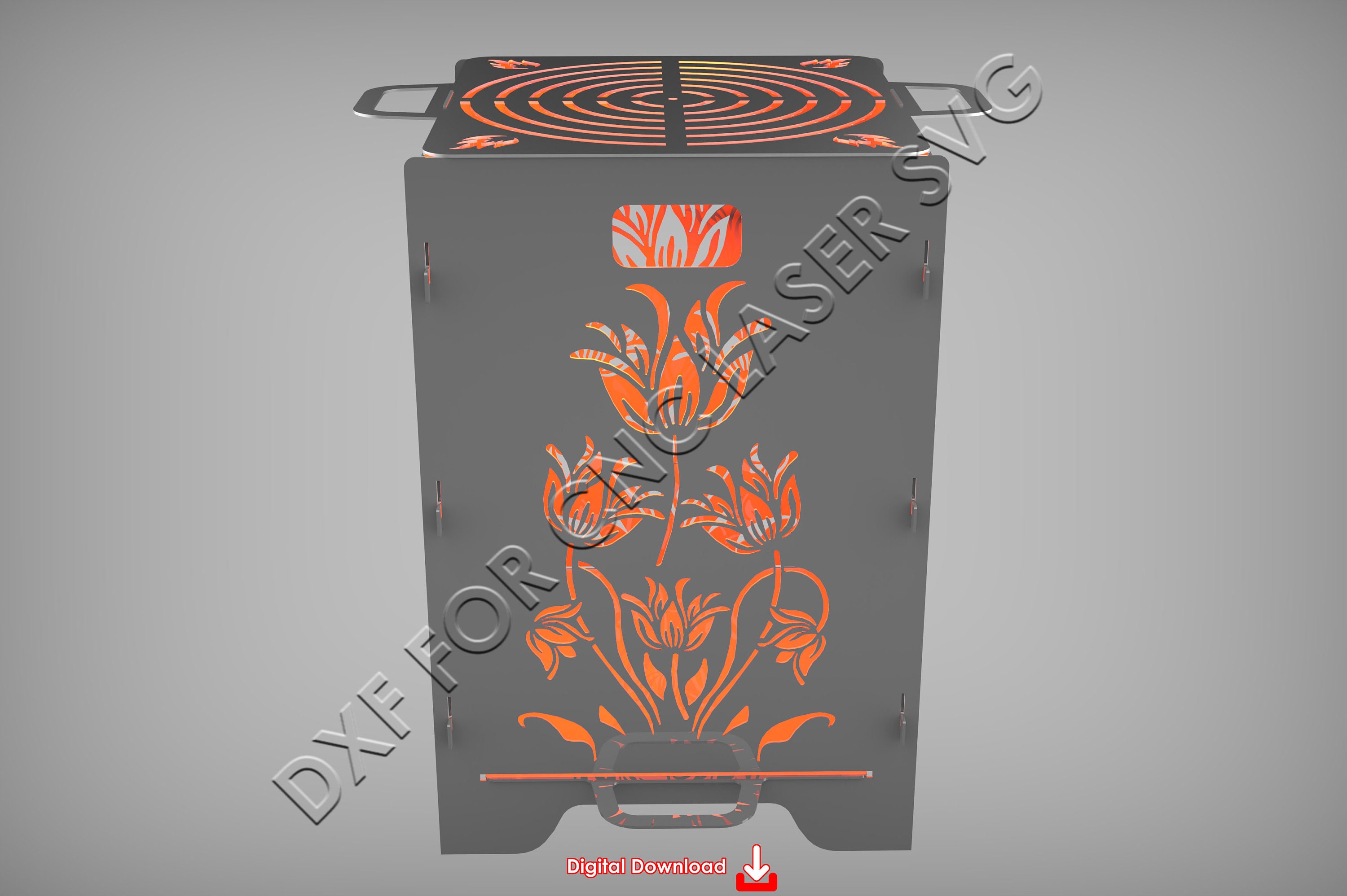 Rose Pattern Square Firebox Dxf / Detachable and Easy to Carry ...
