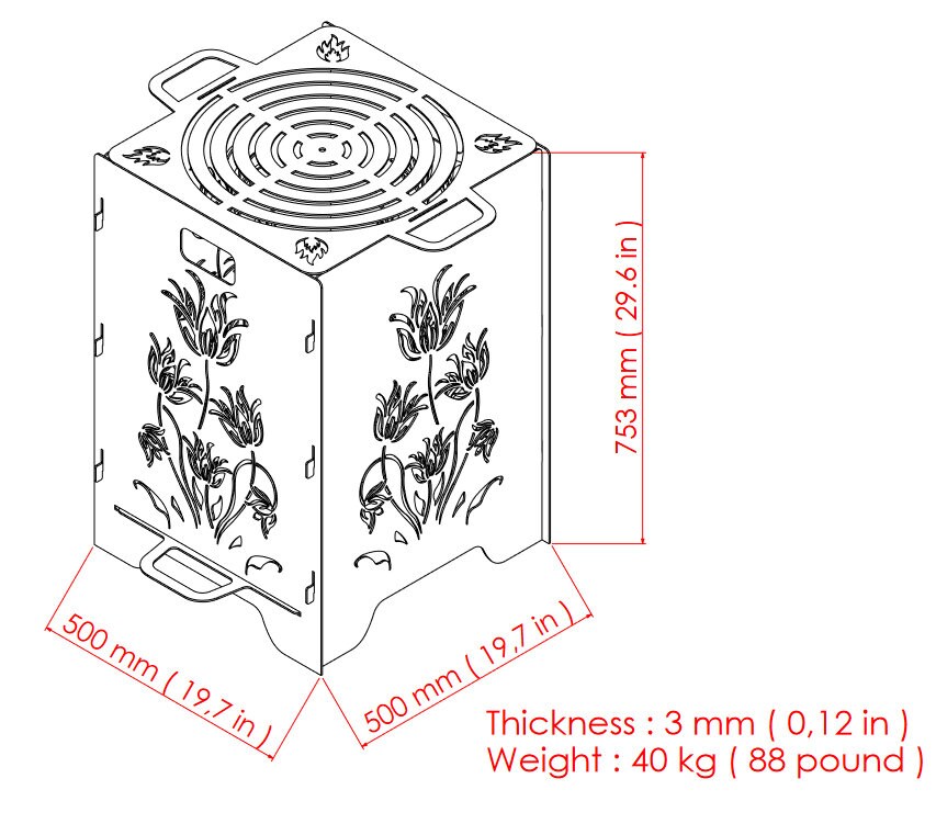 Rose Pattern Square Firebox Dxf / Detachable and Easy to Carry ...