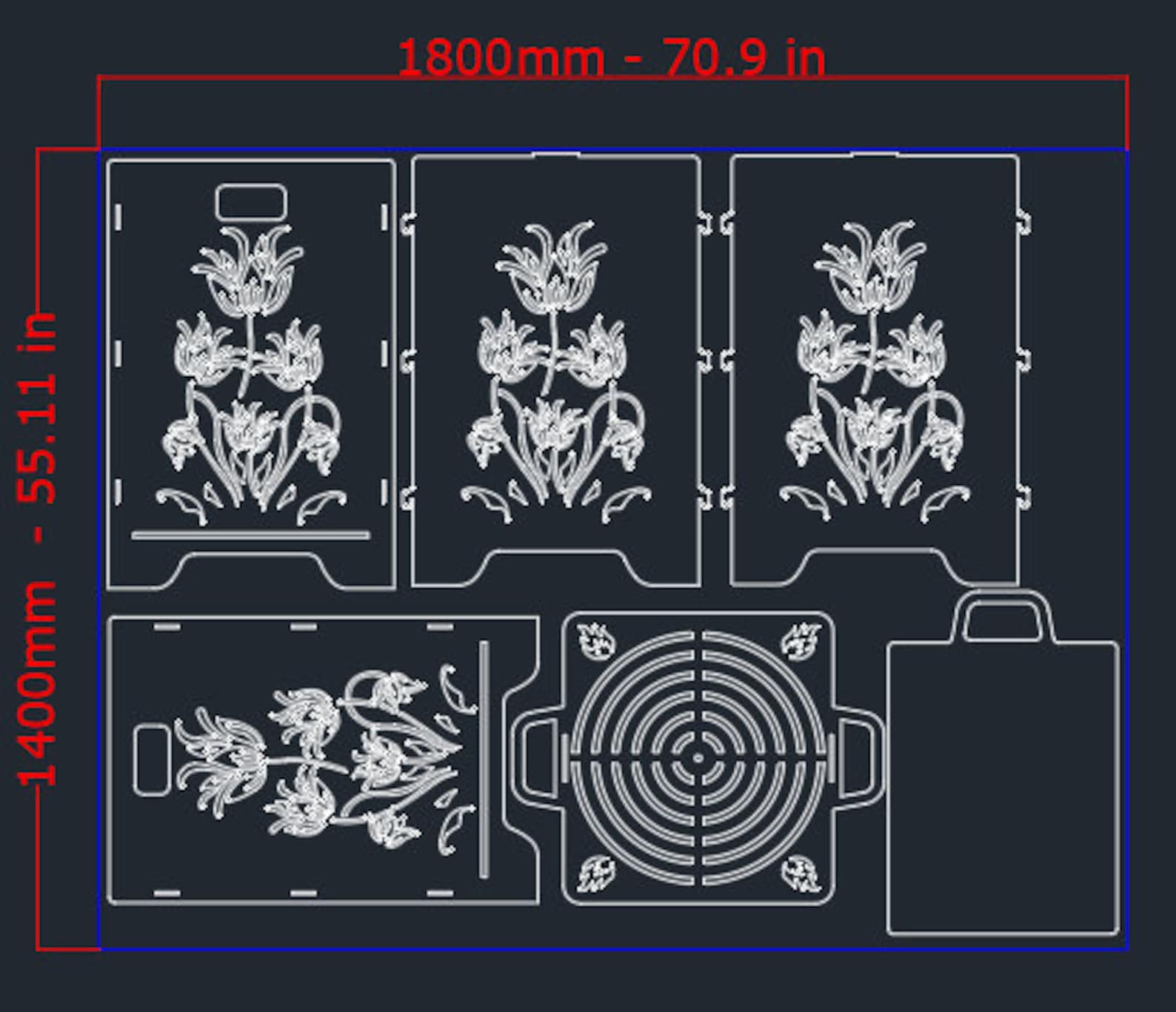 Rose Pattern Square Firebox Dxf / Detachable and Easy to Carry ...