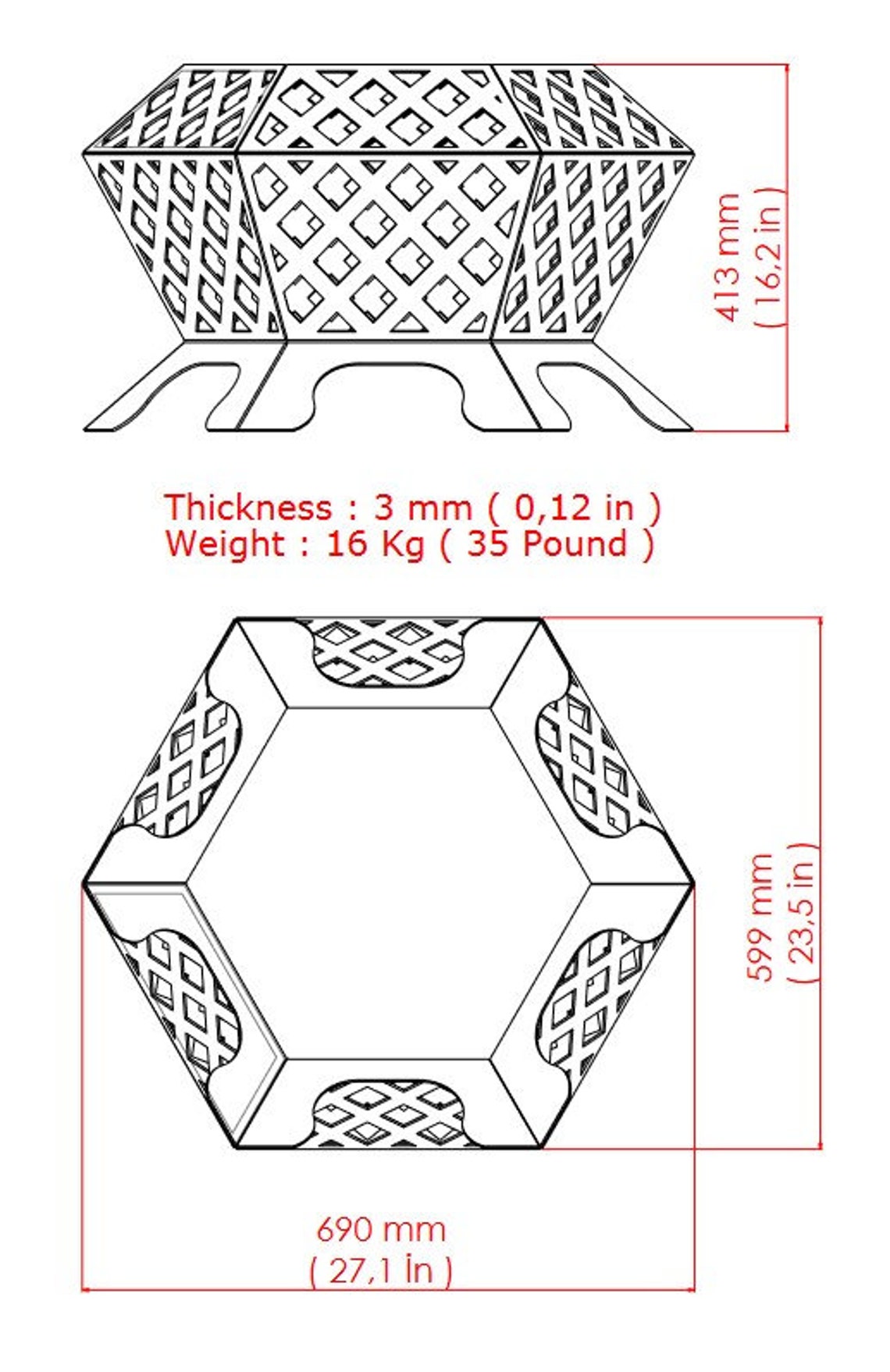 Welded Hexagonal Metal Firebox, Laser Cut File, Plasma Cut Dxf, Digital ...