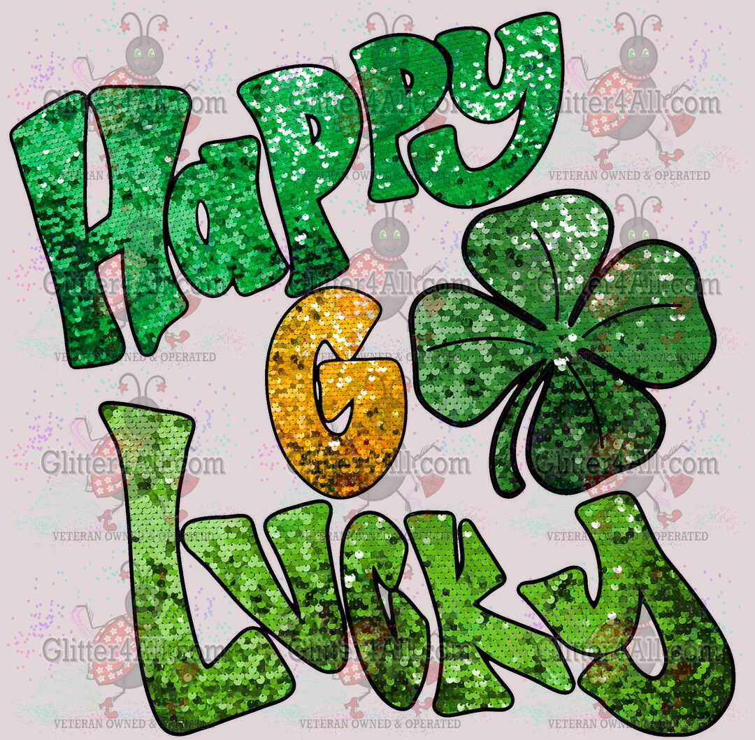 Shimmery Faux Sequin St Patrick’s Day Happy Go Lucky Doodle Letters ...