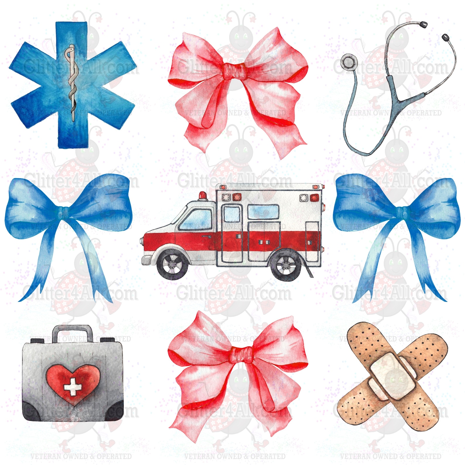 Coquette Collage Watercolor Ambulance EMS and Bows - Etsy