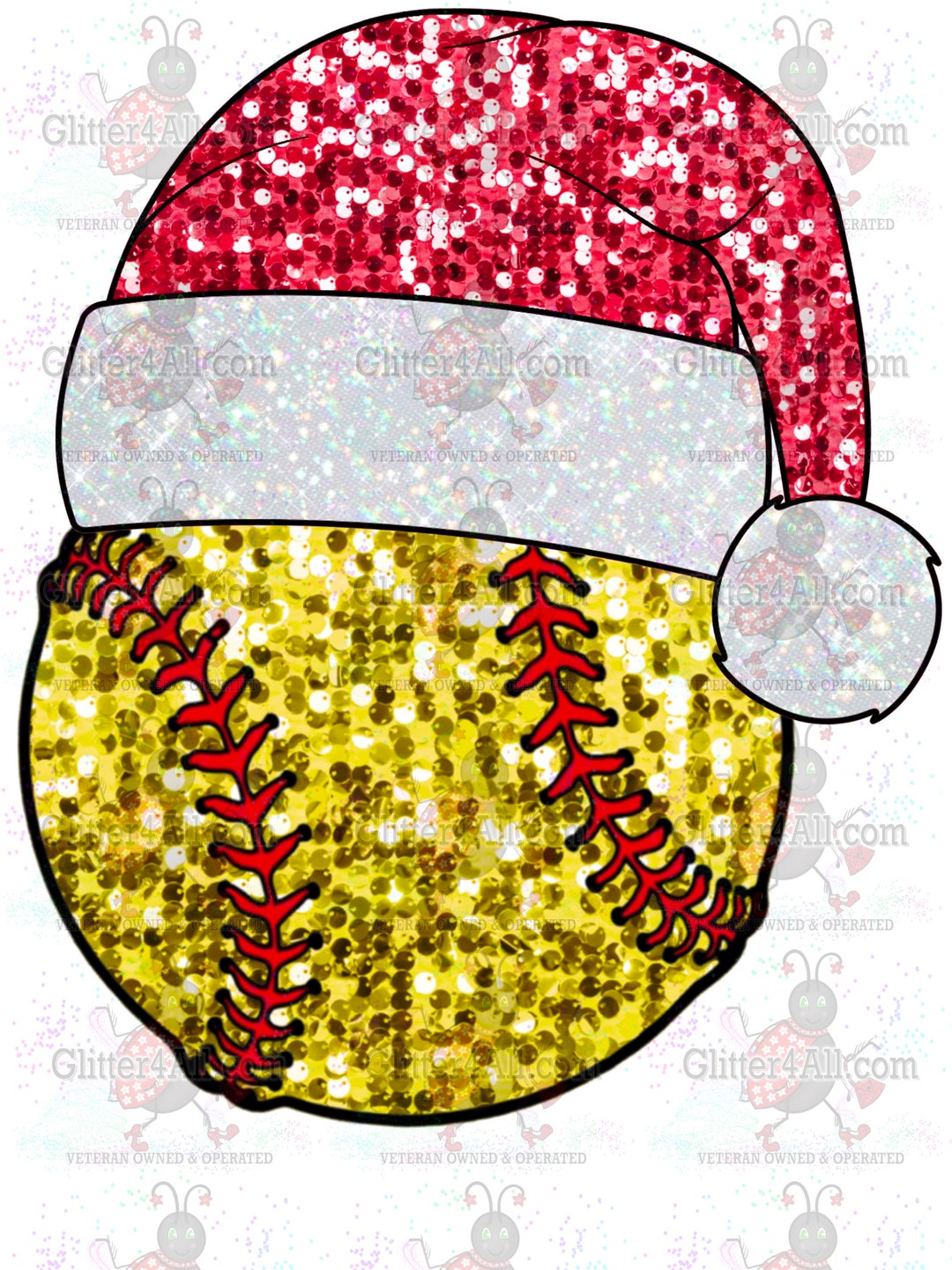 Faux Sequin Christmas Softball With Santa Hat - Etsy