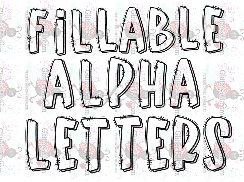 Block Transparent Doodle Fillable PNG Letters upper & Punctuation - Etsy