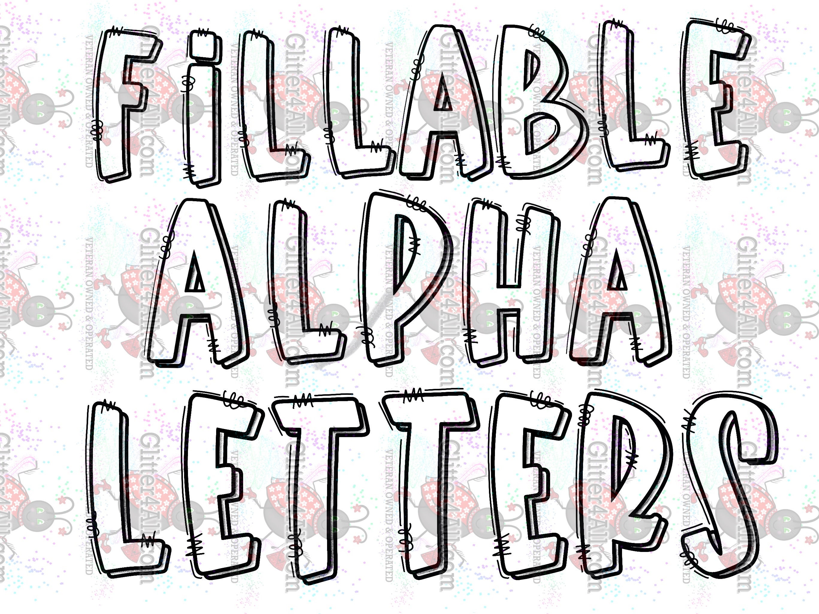 Block Transparent Doodle Fillable PNG Letters (upper & Punctuation) - Etsy
