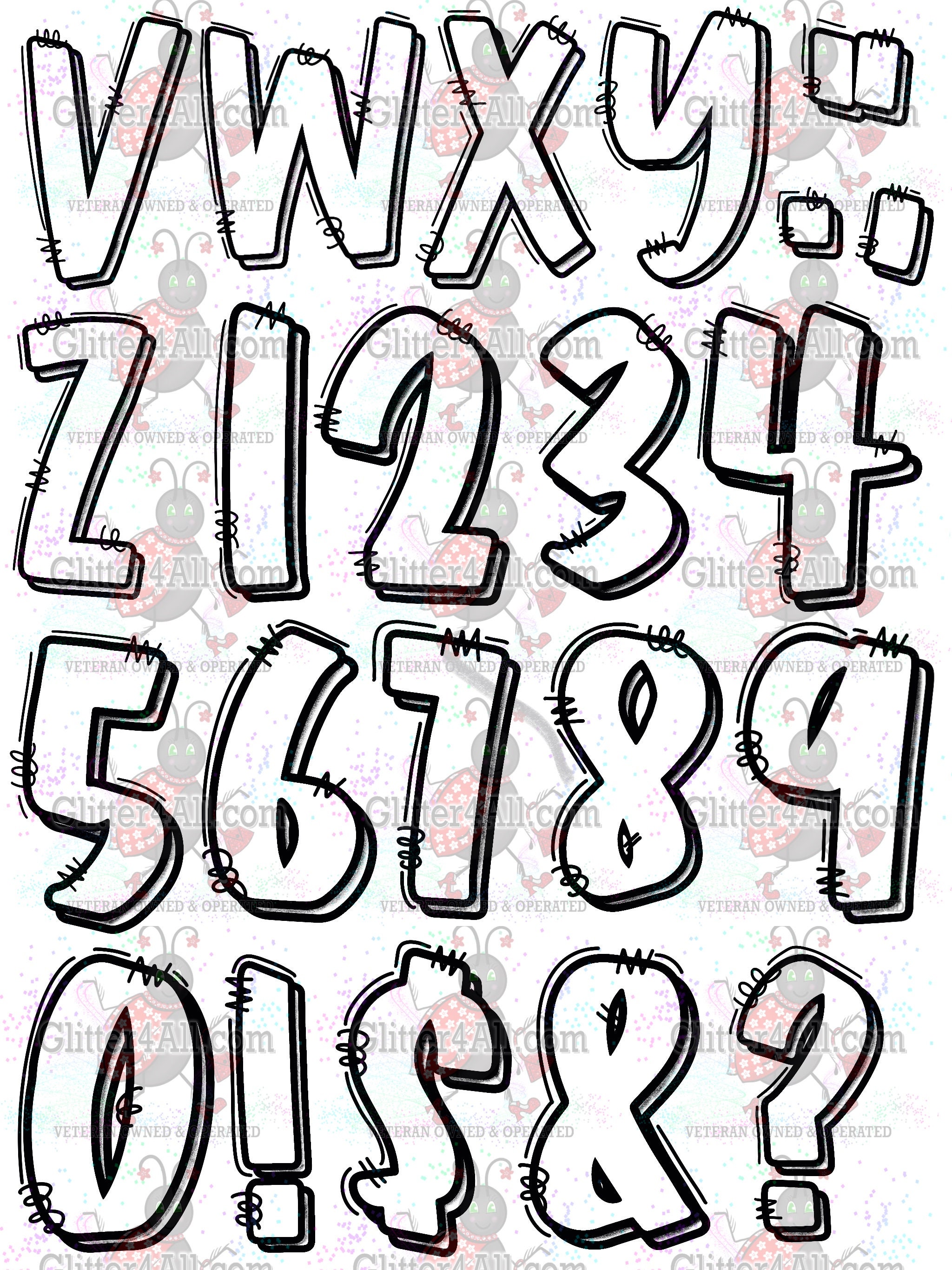 Block Transparent Doodle Fillable PNG Letters upper & Punctuation - Etsy