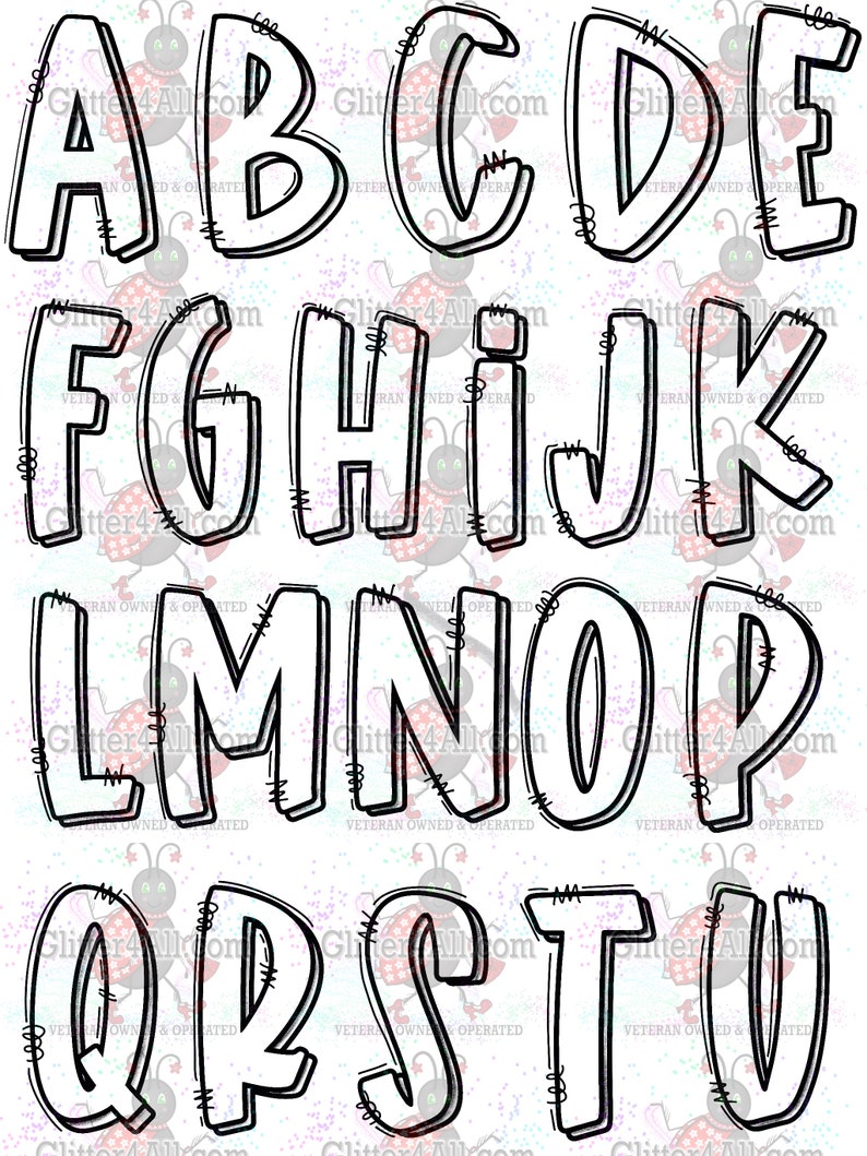 Block Transparent Doodle Fillable PNG Letters upper & Punctuation - Etsy