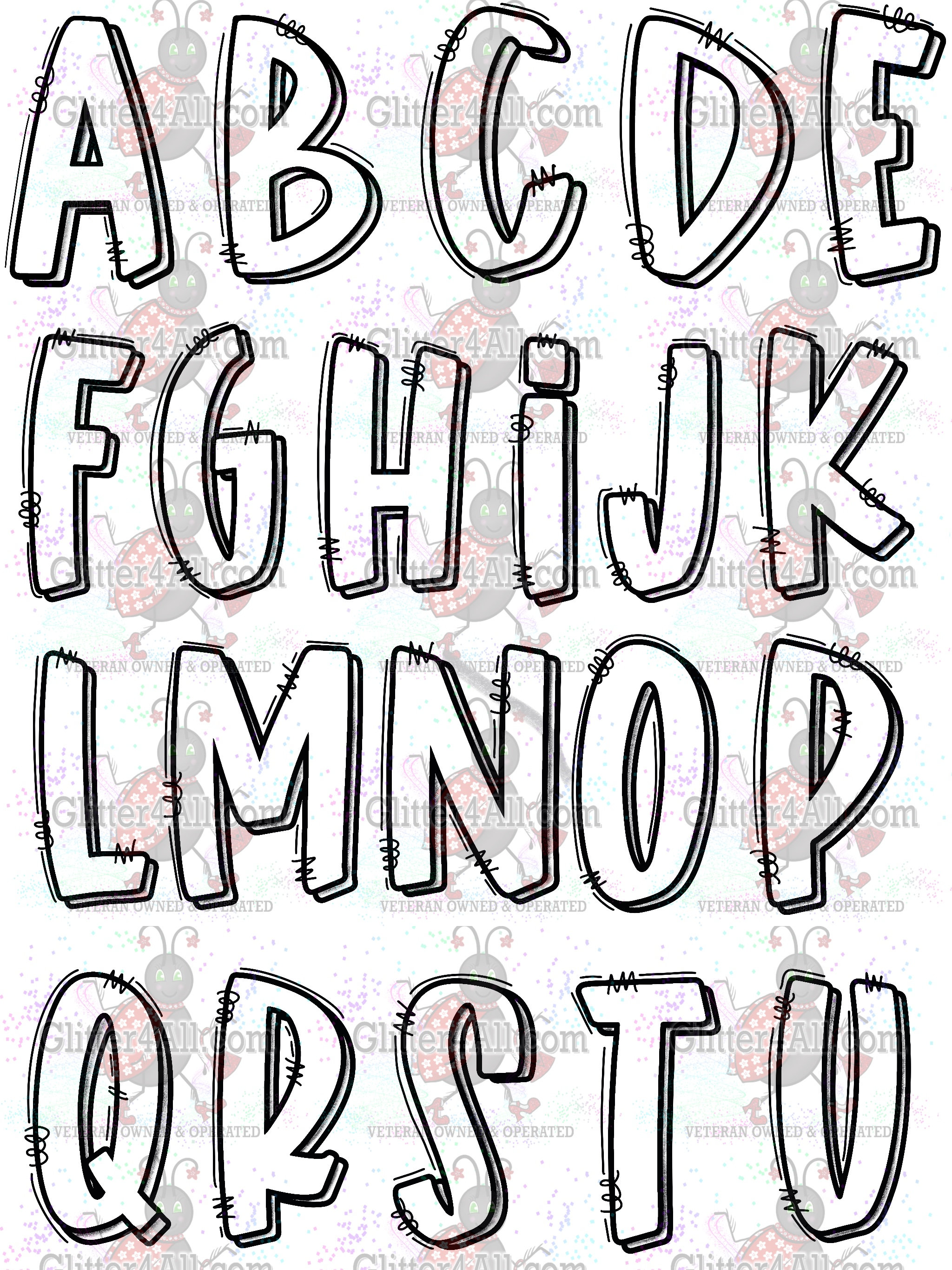 Block Transparent Doodle Fillable PNG Letters upper & Punctuation - Etsy