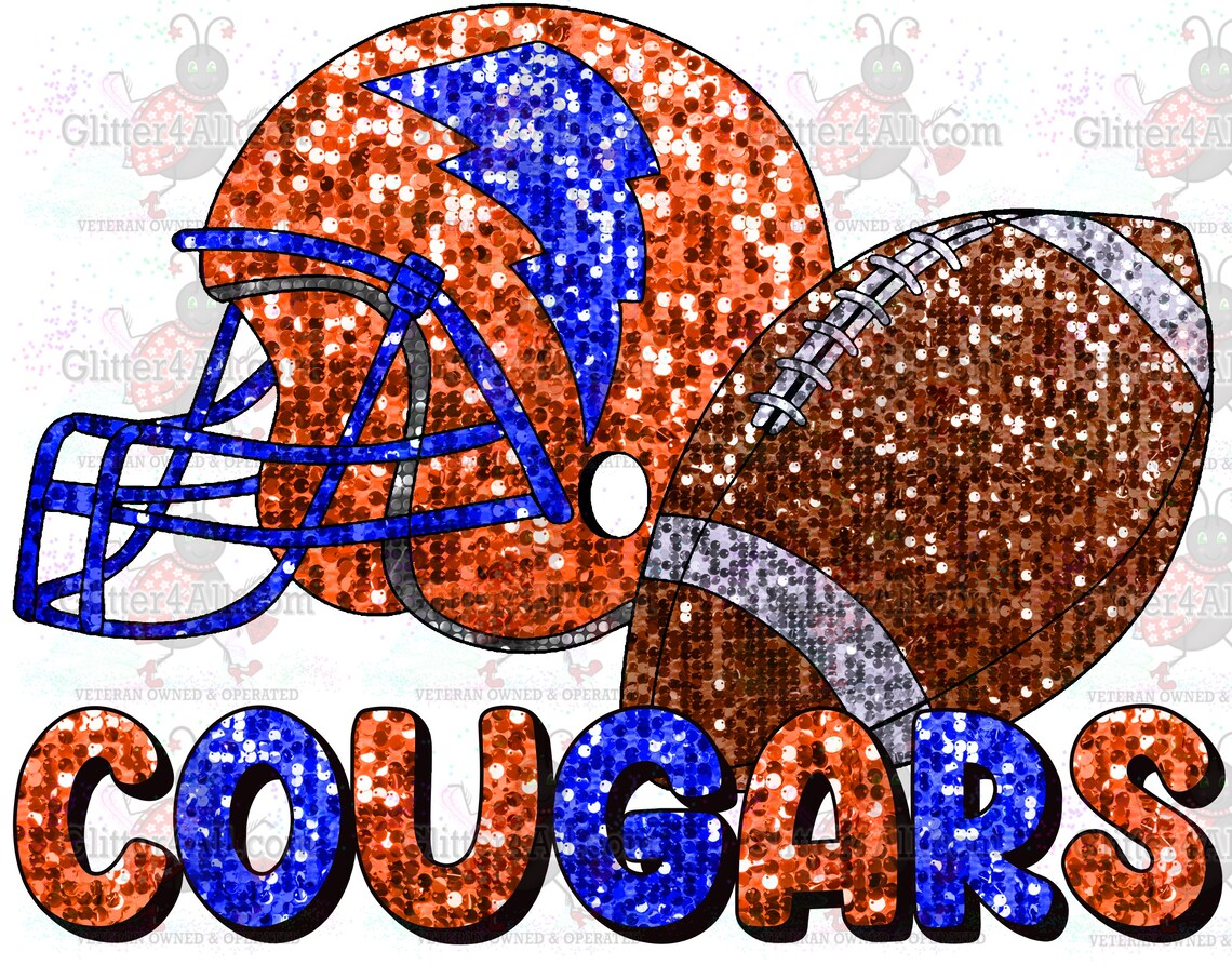 Sequin Cougars Orange Blue Football - Etsy