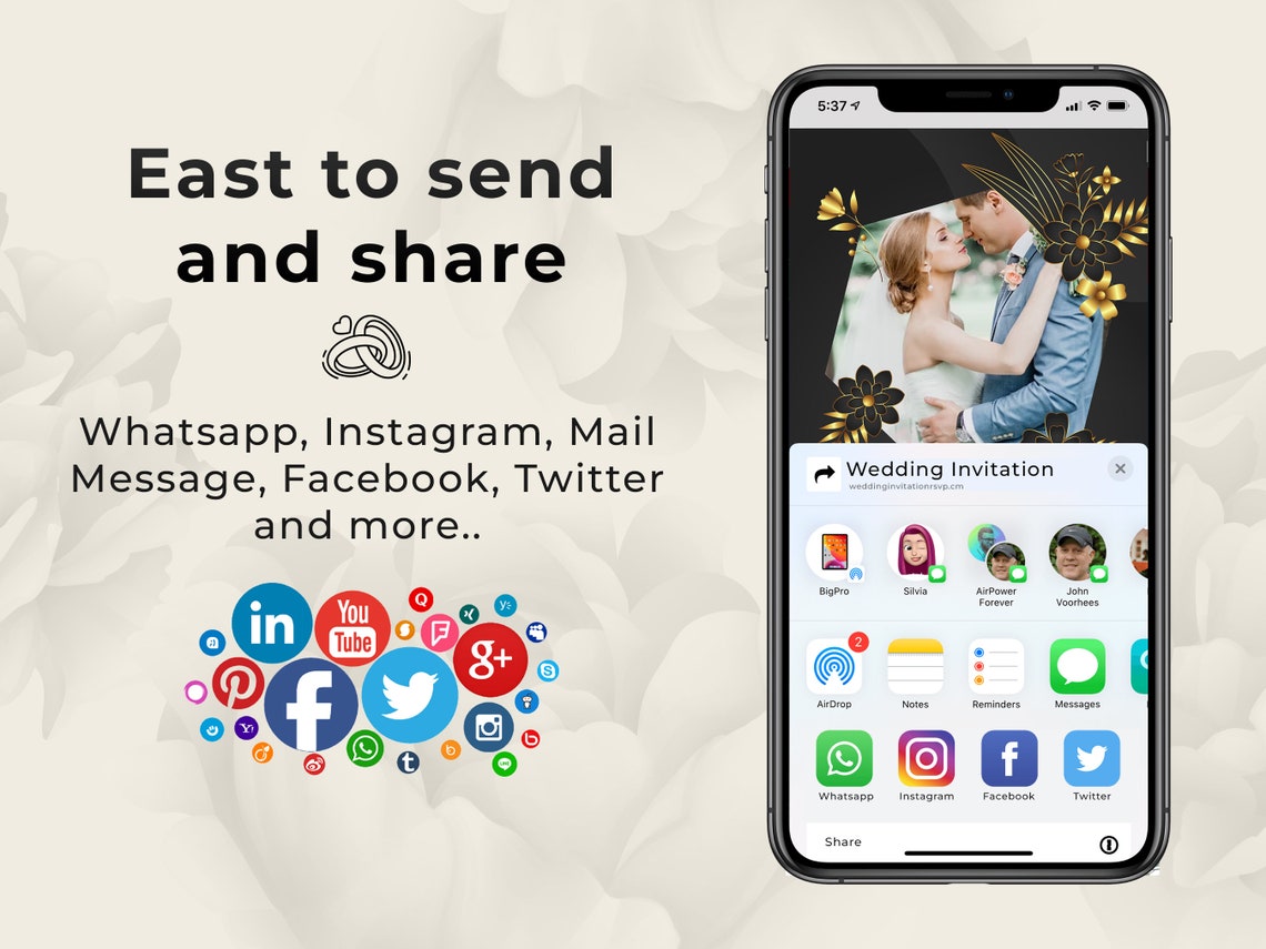 Digital Wedding Invitation & Rsvp Mini Wedding Website Evite Wedding ...