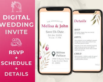 Digital Wedding Invitation & Rsvp Mini Wedding Website Evite Wedding ...
