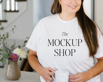 Plus Size Model Mockup, White Bella Canvas 3001 Shirt Mockup White ...