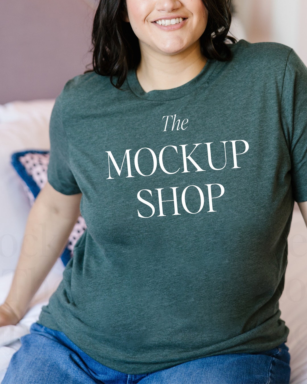 Bella Canvas 3001 Heather Forest Mockup, Green Crewneck Model Mock Ups ...