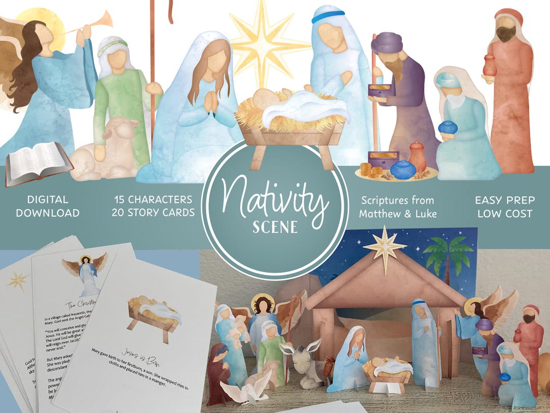 Printable Nativity Scene With Scripture Cards Christmas DIY Craft Paper ...
