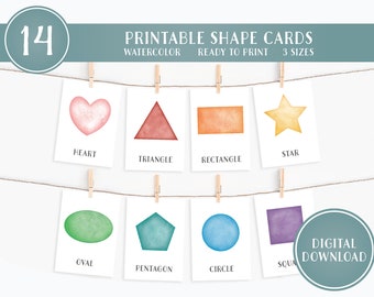 Watercolor 2D Shapes Flashcards Preschool Printables - Etsy