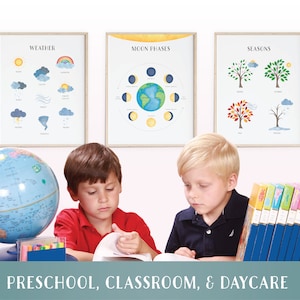 6 Educational Posters, Weather, Seasons, Days of the Week, Months, Time ...