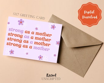 Strong as a Mother Mother's Day Printable Greeting Card Instant ...