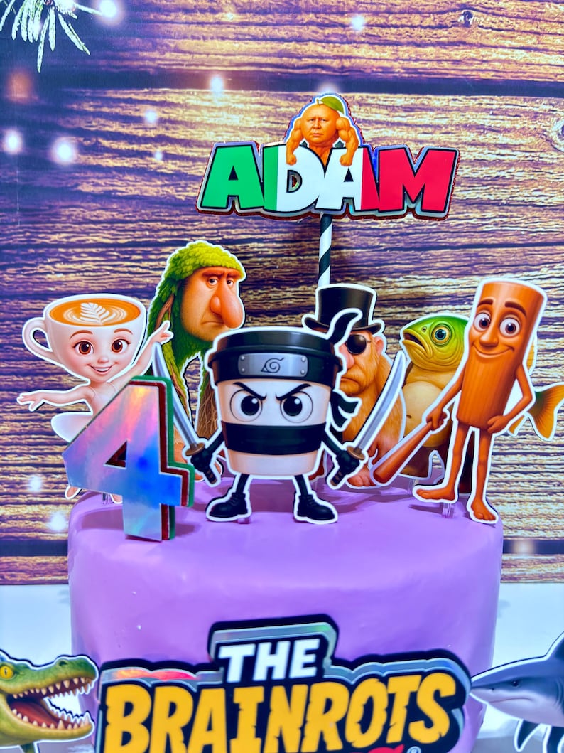 Brainrot Cake Topper: Funny Meme Birthday Decoration, Custom Name & Age ...