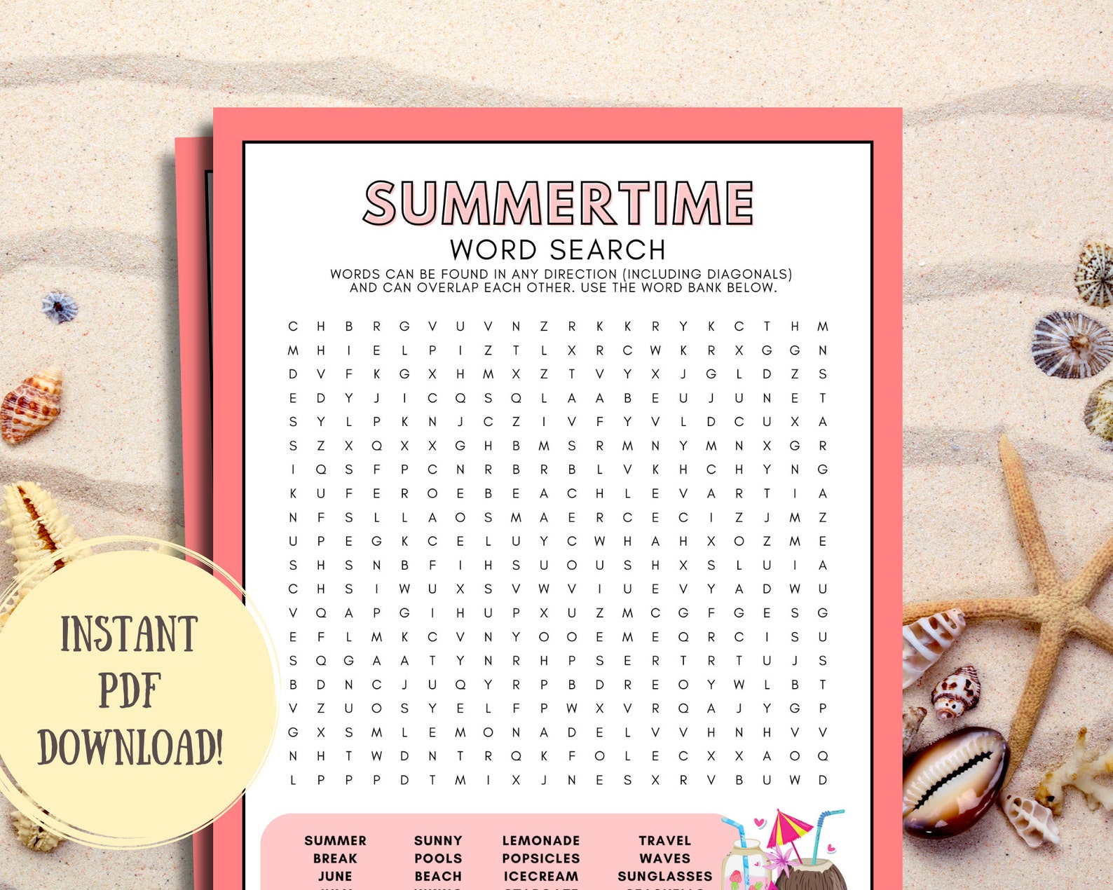 Summer Word Search Themed Party Games Printable Word Search - Etsy