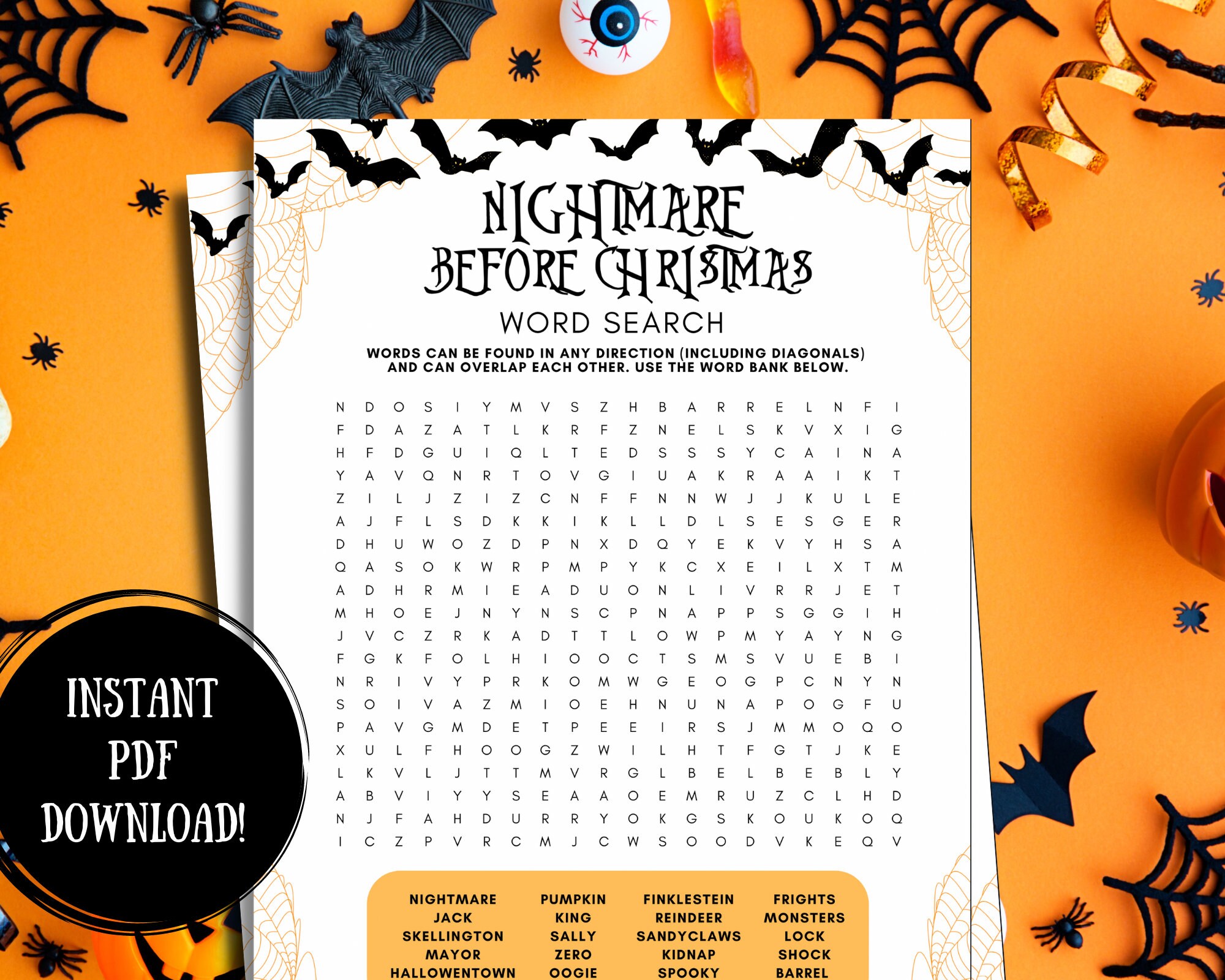 Spooky Word Search, Themed Party Games, Printable Word Search Game for ...