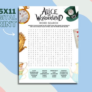 Alice in Wonderland Word Search, Themed Party Games, Printable Word ...