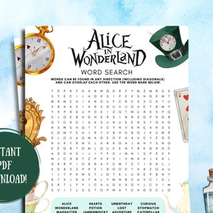 Alice in Wonderland Word Search, Themed Party Games, Printable Word ...