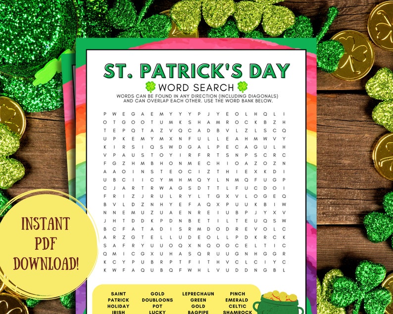 St. Patrick’s Day Word Search, Themed Party Games, Printable Word ...