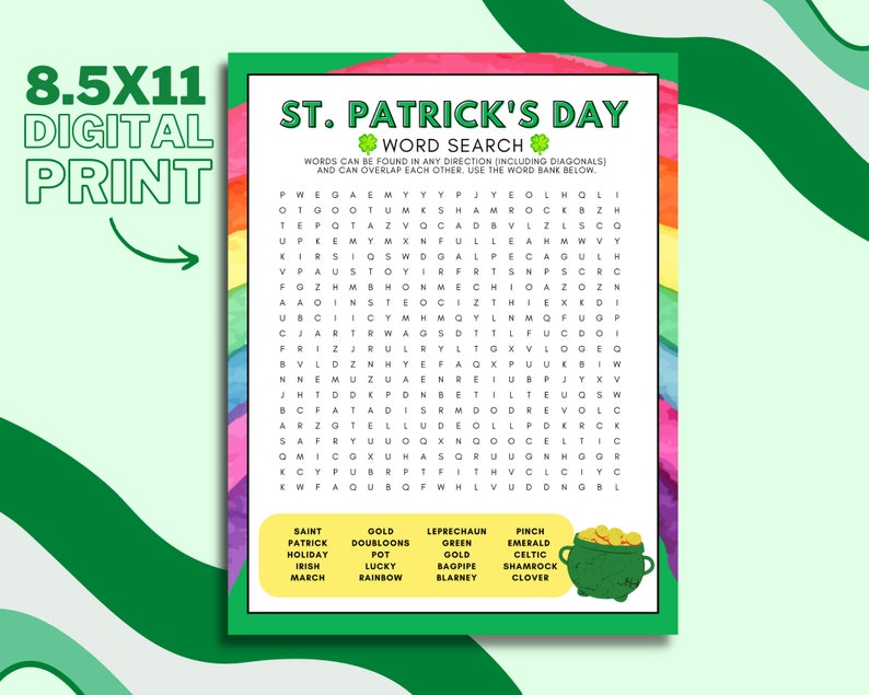 St. Patrick’s Day Word Search, Themed Party Games, Printable Word ...