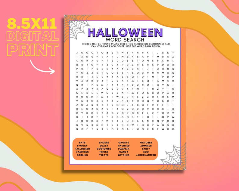 Halloween Word Search, Themed Party Games, Printable Word Search Game ...