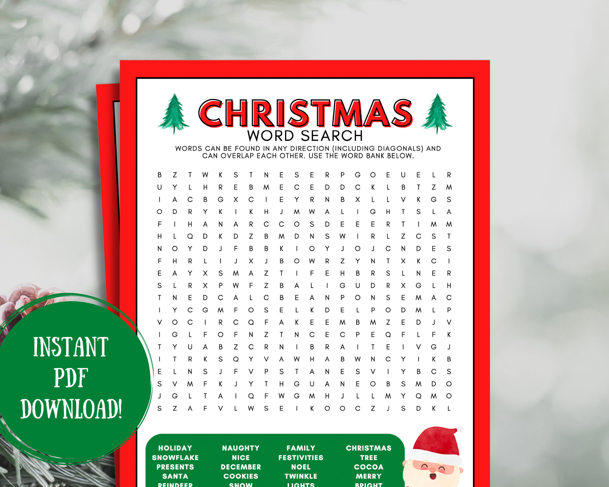 Christmas Word Search, Themed Party Games, Printable Word Search Game ...