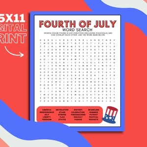 Fourth of July Word Search, Themed Party Games, Printable Word Search ...