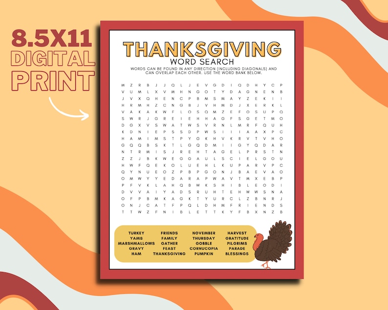 Thanksgiving Word Search, Themed Party Games, Printable Word Search ...