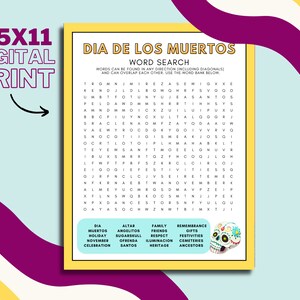 Dia De Los Muertos Word Search, Themed Party Games, Printable Word ...