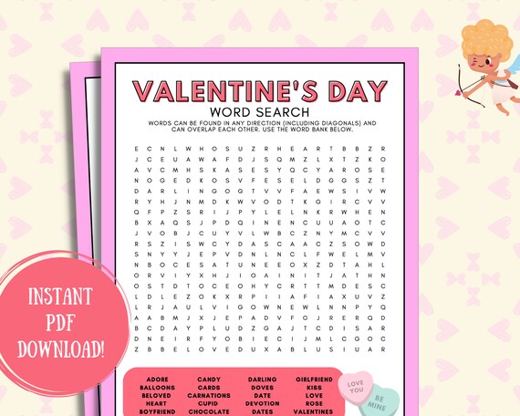 Valentines Word Search Themed Party Games Printable Word - Etsy