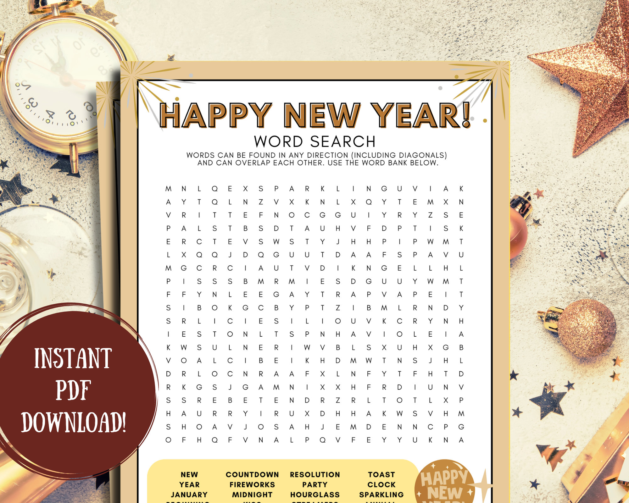 New Years Word Search, Themed Party Games, Printable Word Search Game ...